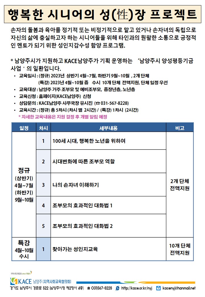 2023 남양주시 양성평등기금사업 한국지역사회교육협의회 연합kace연합